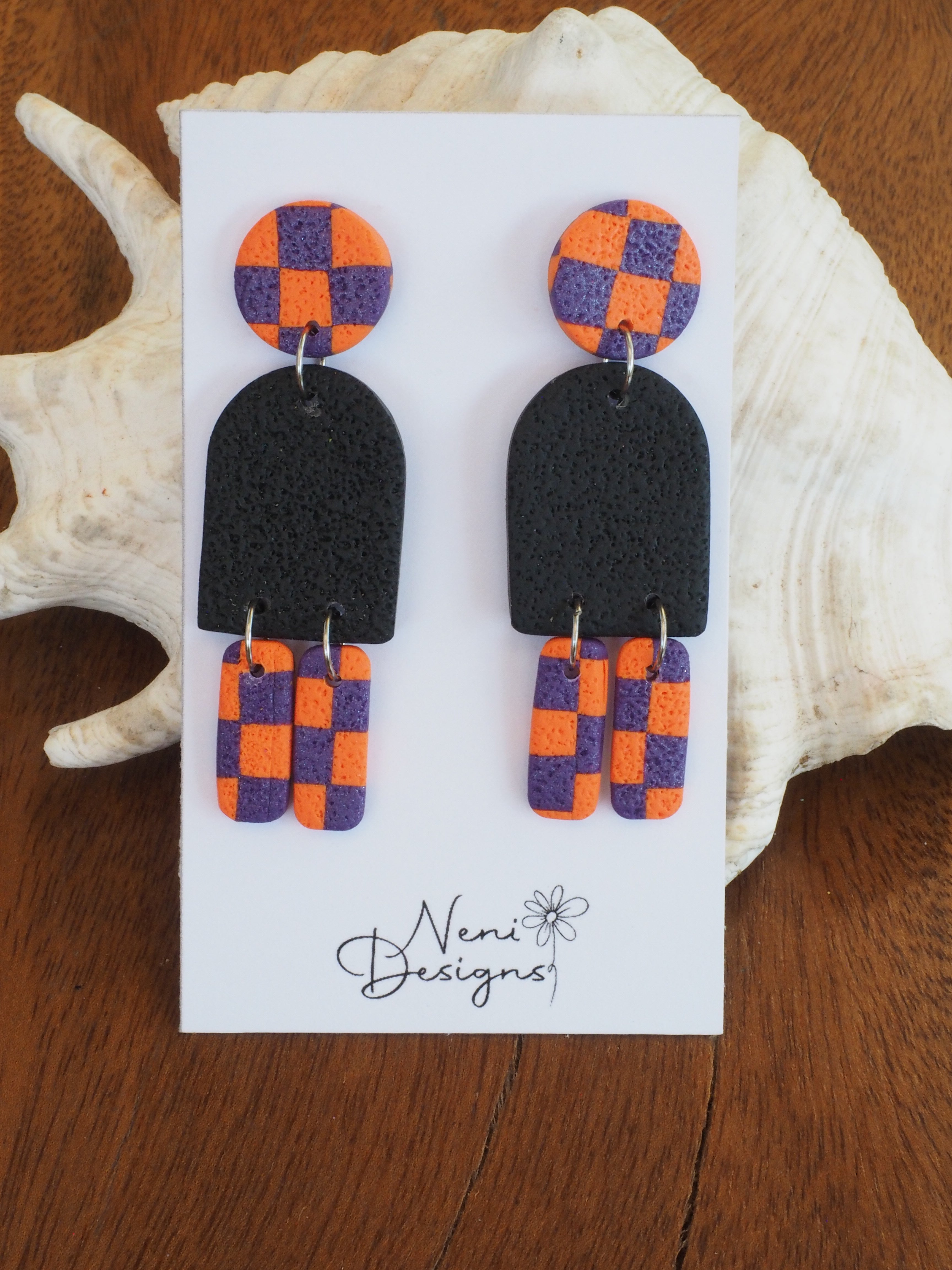 'maya' dangles (orange and purple checker) – Neni designs